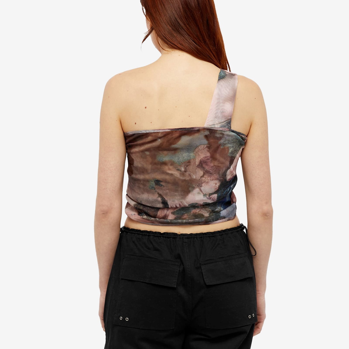 Balmain Women's Asymmetric Pastel Printed Tulle Crop Top in Multi ...