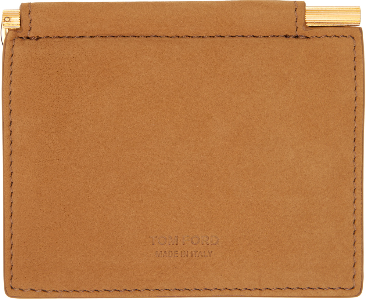 TOM FORD Tan Nubuck Folding Money Clip Card Holder TOM FORD