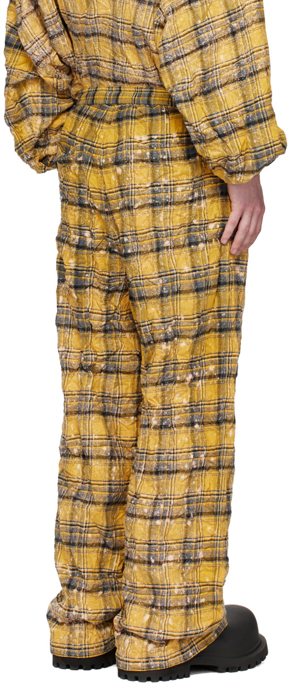 We11done Yellow Crinkled Check Trousers We11done