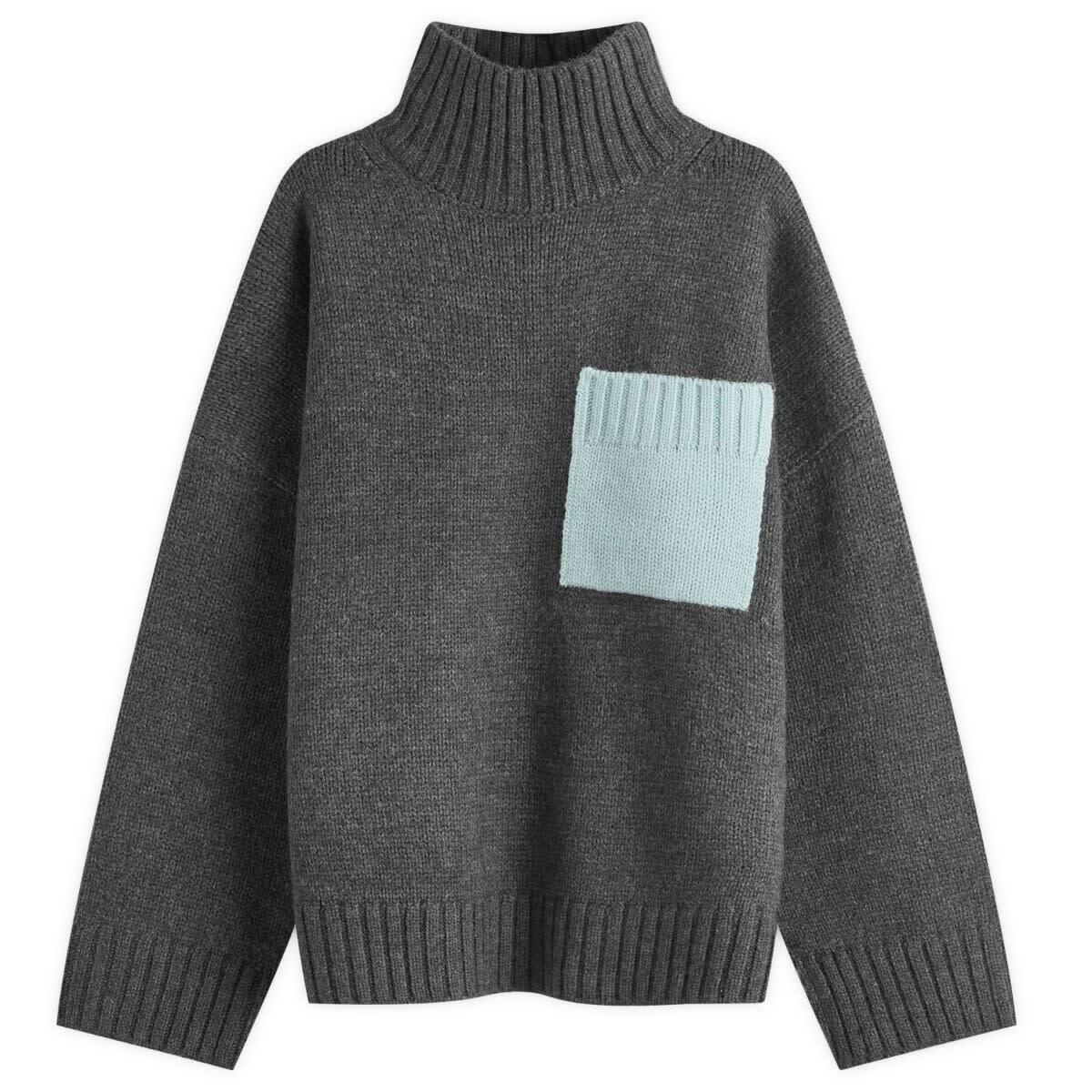 JW Anderson Men's Patch Pocket Turtleneck Jumper in Dark Grey/Arctic ...