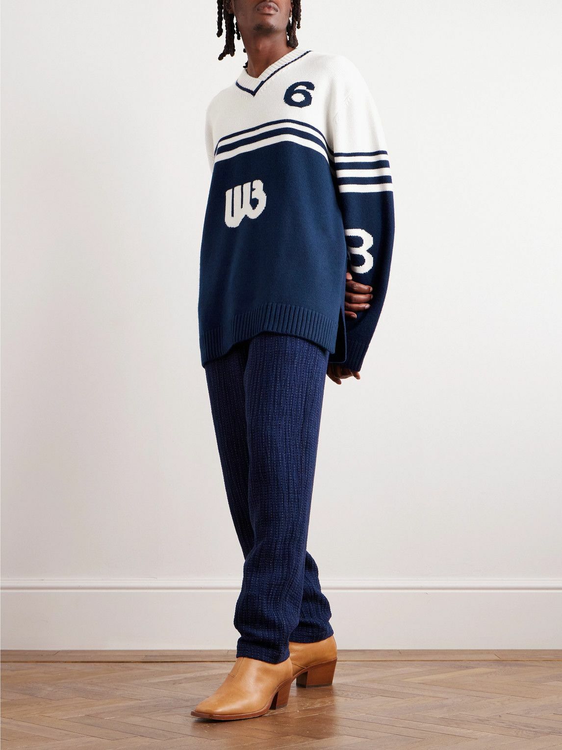 Wales Bonner - Two-Tone Intarsia Wool Sweater - Blue Wales Bonner