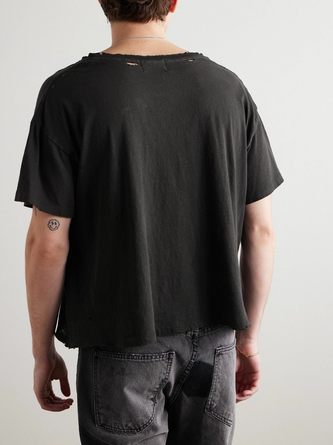 Enfants Riches Déprimés - Cropped Distressed Logo-Print Cotton-Jersey T ...