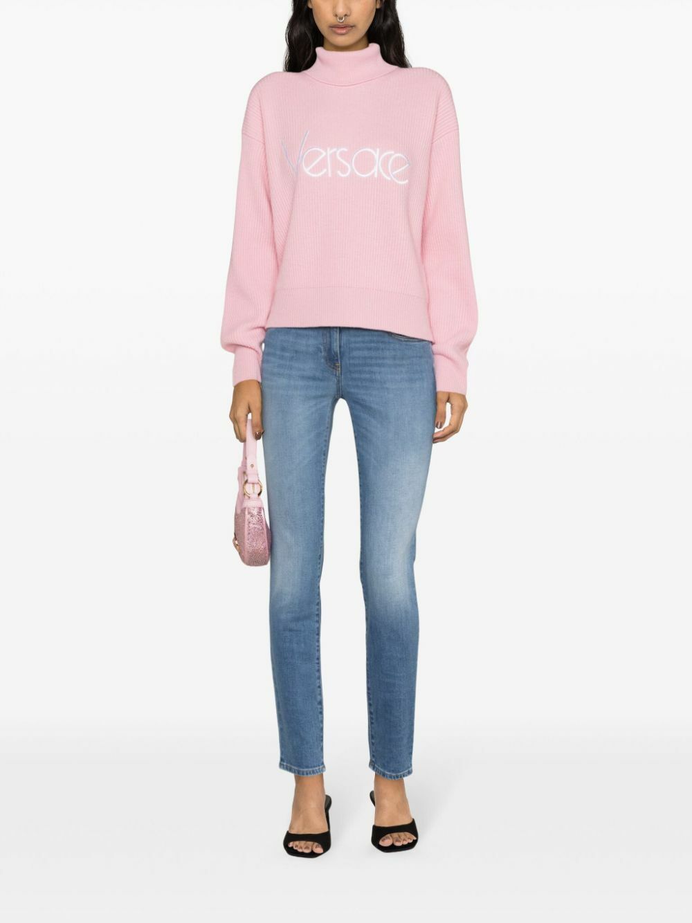 Versace Pink 1978 Re-Edition Logo-Embroidered Jumper Versace