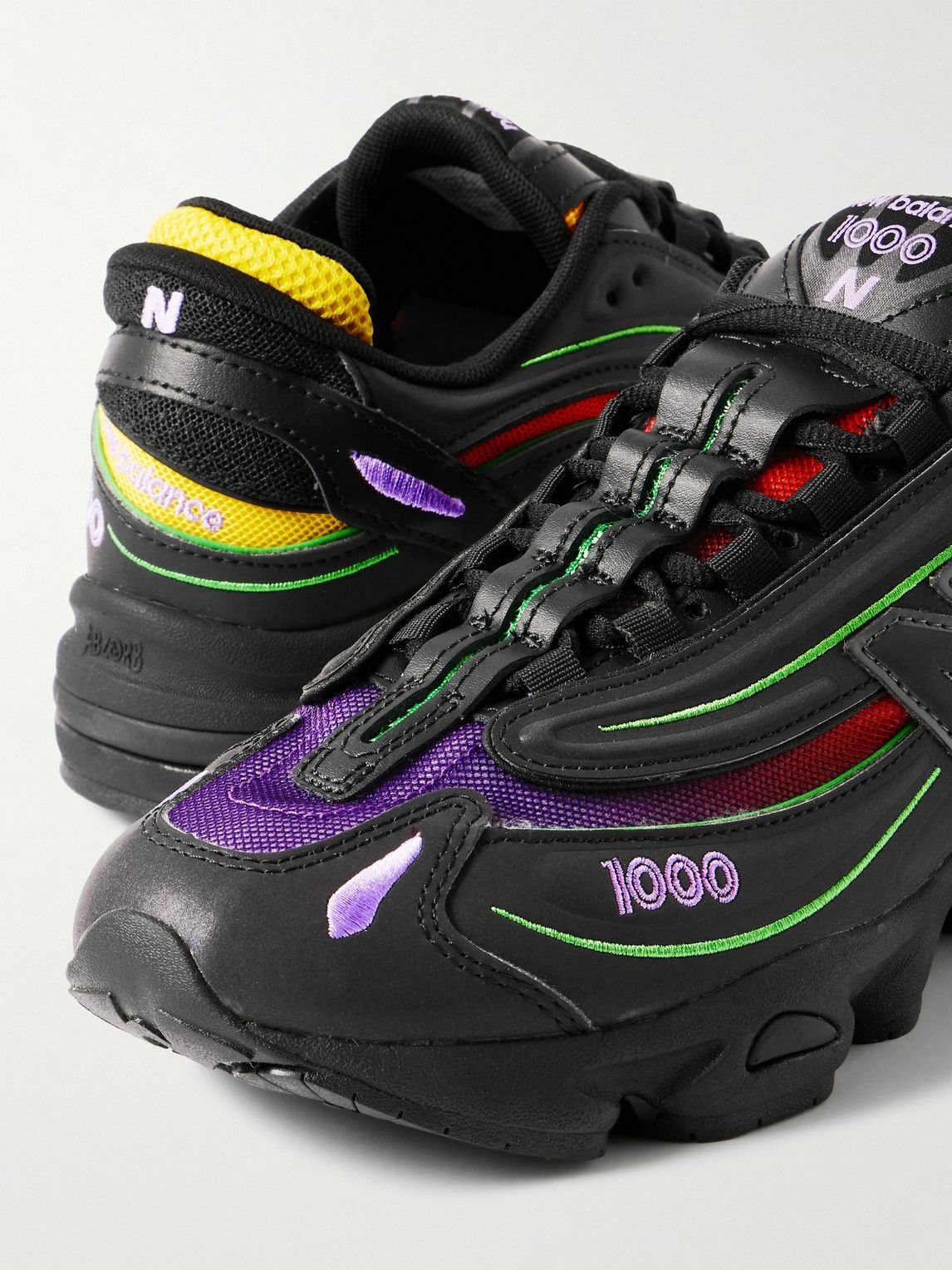 New Balance - M1000 Embroidered Faux Leather and Mesh Sneakers - Black ...