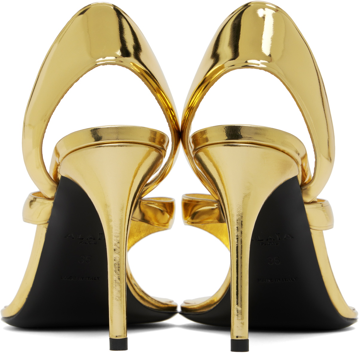 ALAÏA Gold Infradito Heeled Sandals ALAÏA