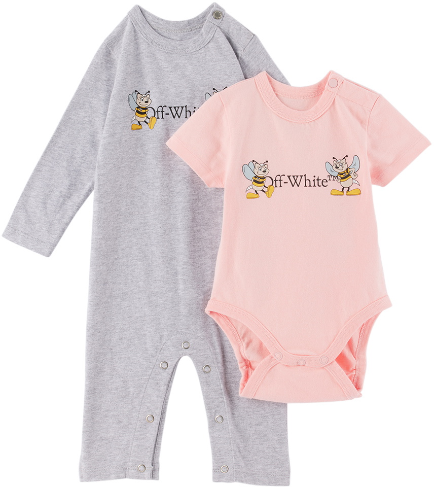 Off-White Baby Pink & Gray College Two-Piece Set Off-White