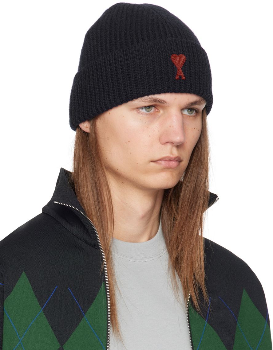 AMI Paris Navy Red Ami de Coeur Beanie AMI