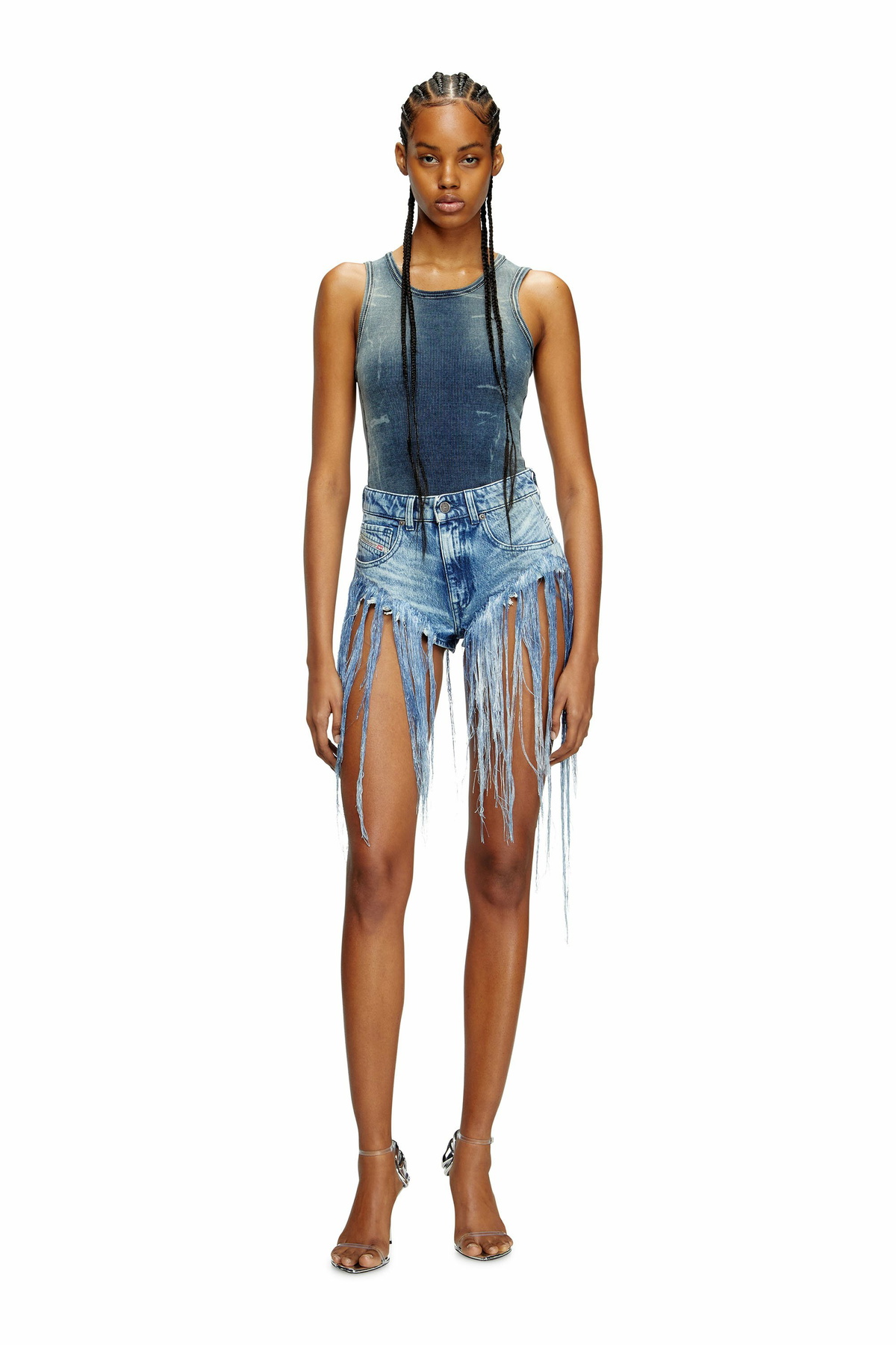 Diesel Shorts in distressed fringed denim - Shorts Womens in Blue Diesel