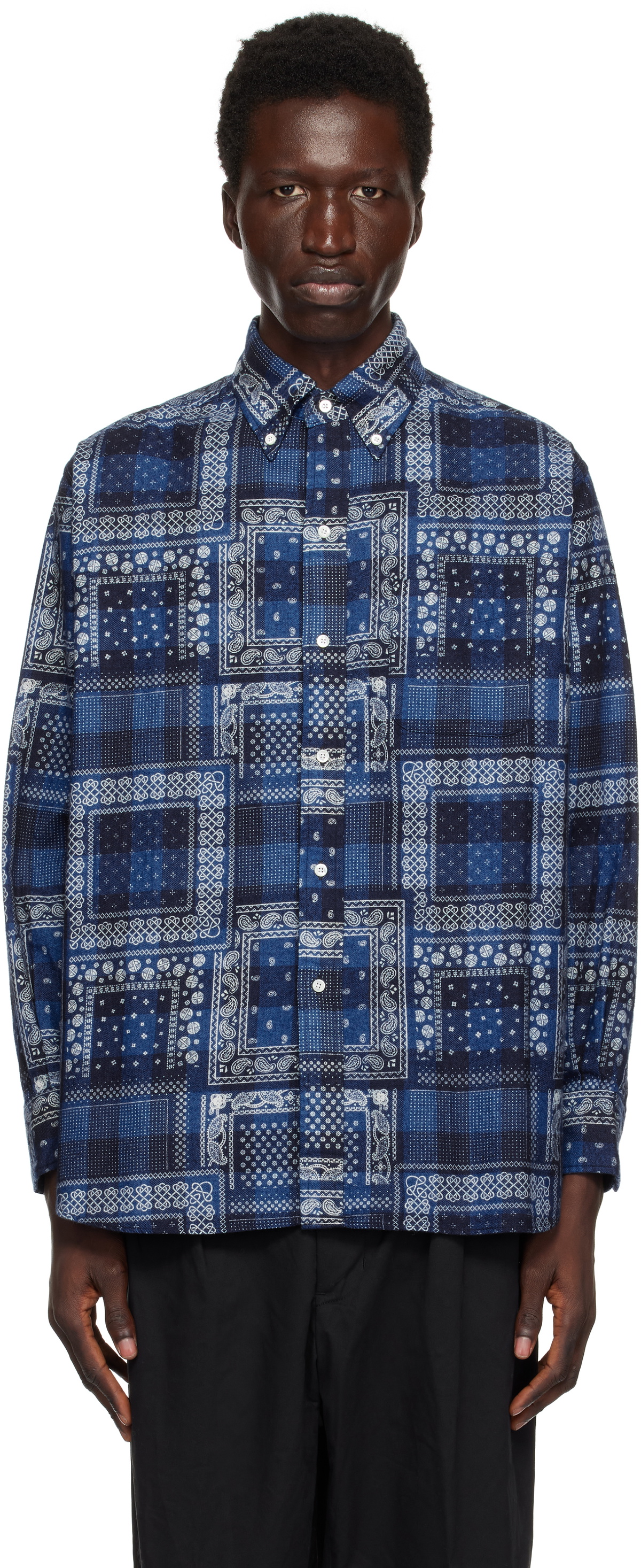 BEAMS PLUS Blue Plaid Discharge Print Classic Fit Shirt Beams Plus