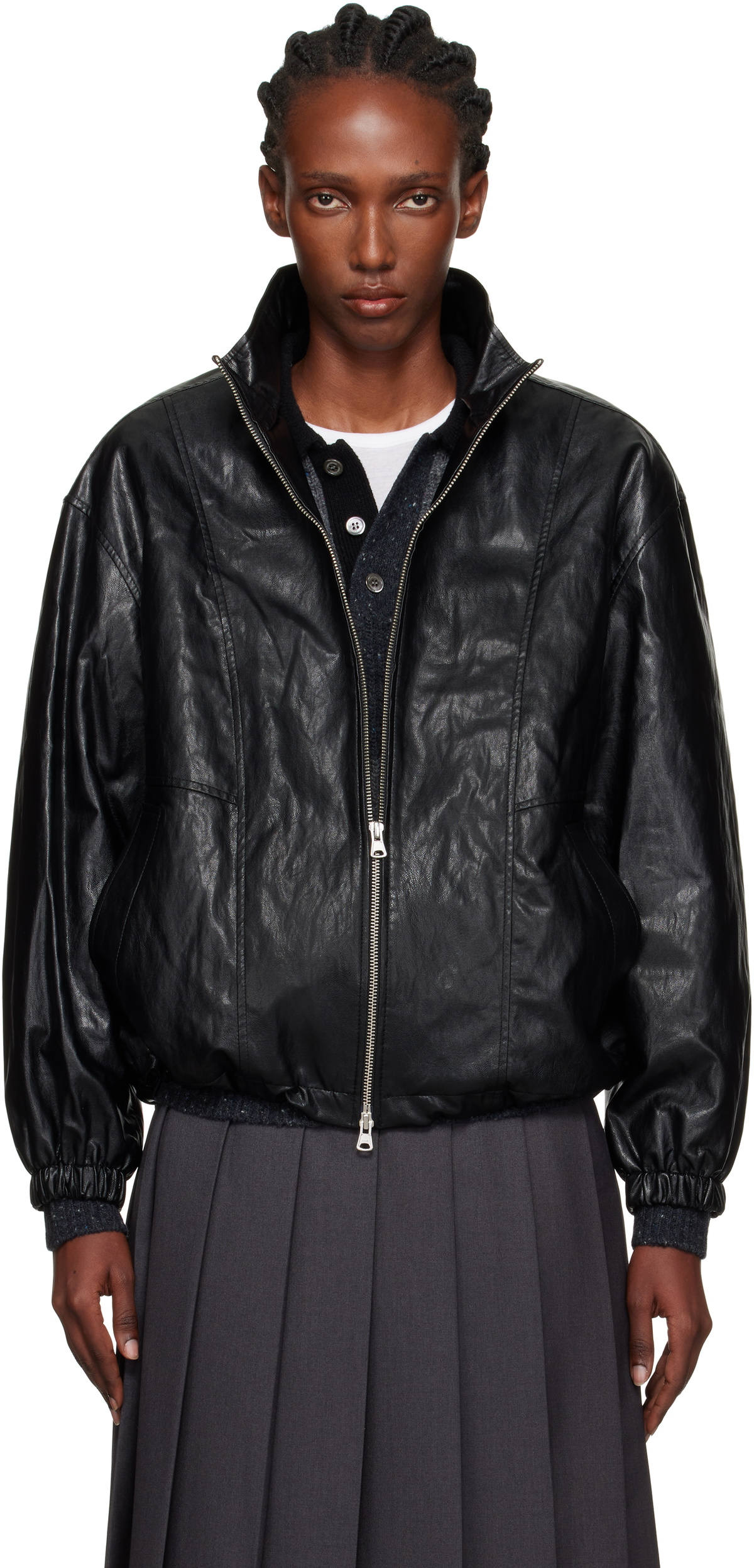 Dunst Black Faux-Leather Wind Breaker Jacket Dunst