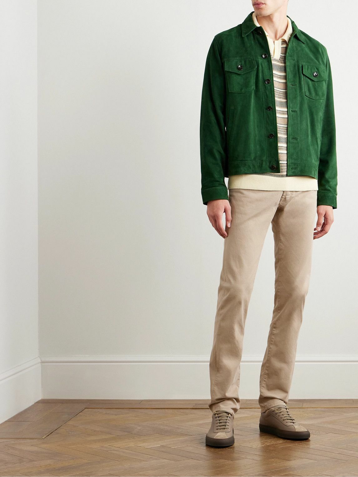 Incotex - Leather-Trimmed Straight-Leg Jeans - Neutrals Incotex