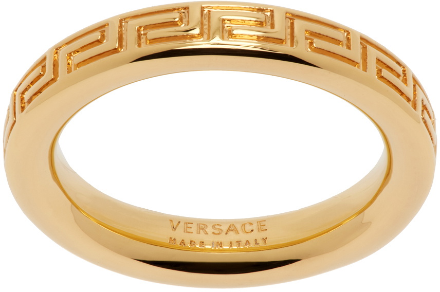 Versace Gold Engraved Greek Key Ring Versace