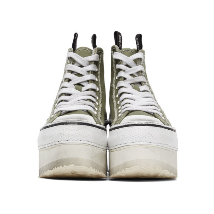 R13 Green and White Platform High Top Sneakers R13