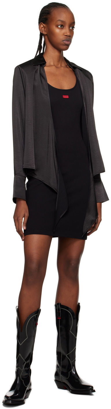 Hugo Black Embroidered Cowboy Boots Hugo Boss