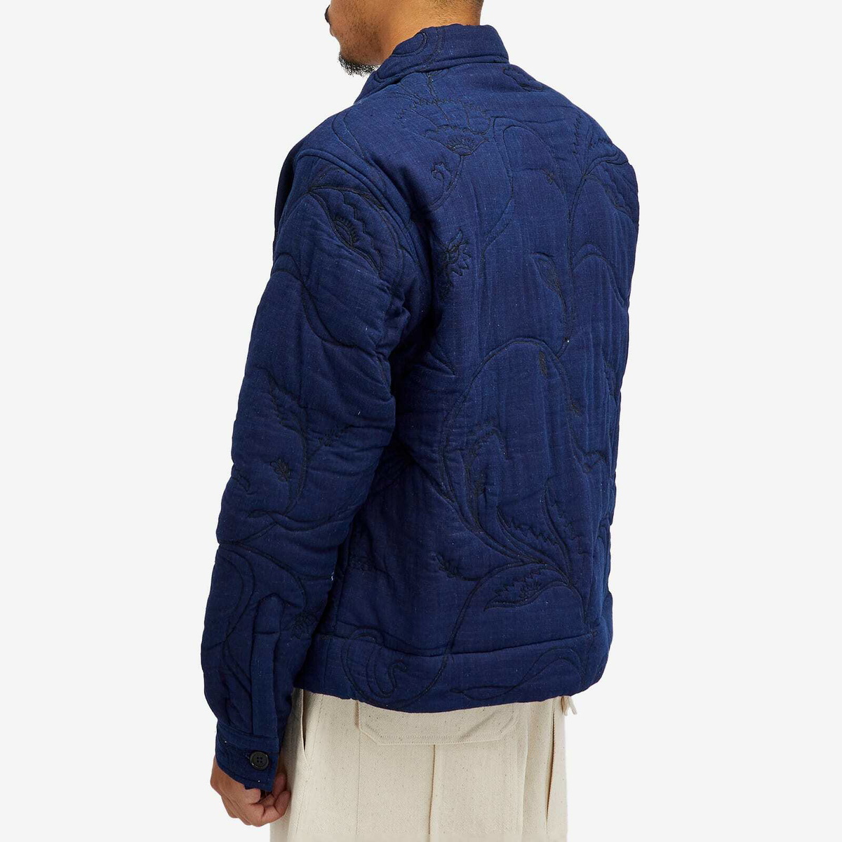 Kardo Men's Bodhi Hand Embroidered Quilted Jacket in Blue Kardo