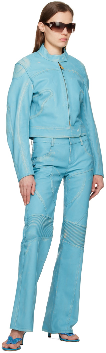 Blumarine Blue Distressed Leather Pants Blumarine