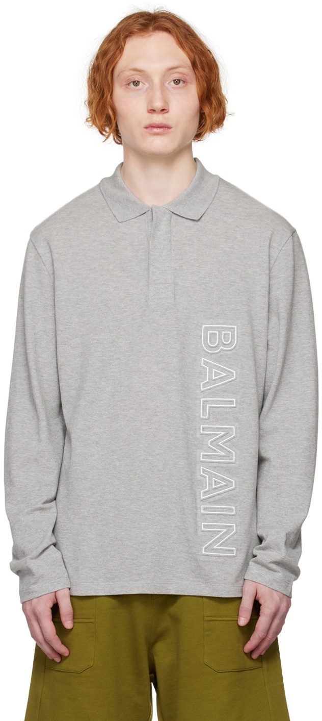 Balmain Gray Long Sleeve Polo Balmain