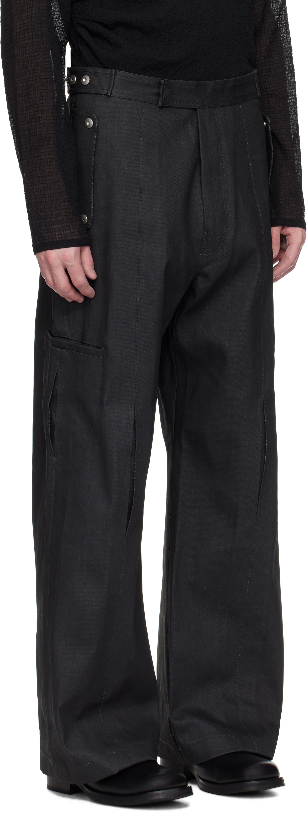 Omar Afridi Black Carol Coated Denim Cargo Pants Omar Afridi