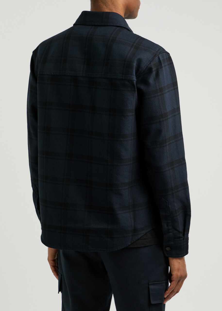 Boss Owen Checked Cotton Overshirt Navy BOSS