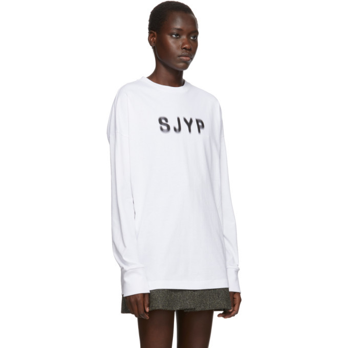 SJYP White Logo Long Sleeve T-Shirt SJYP