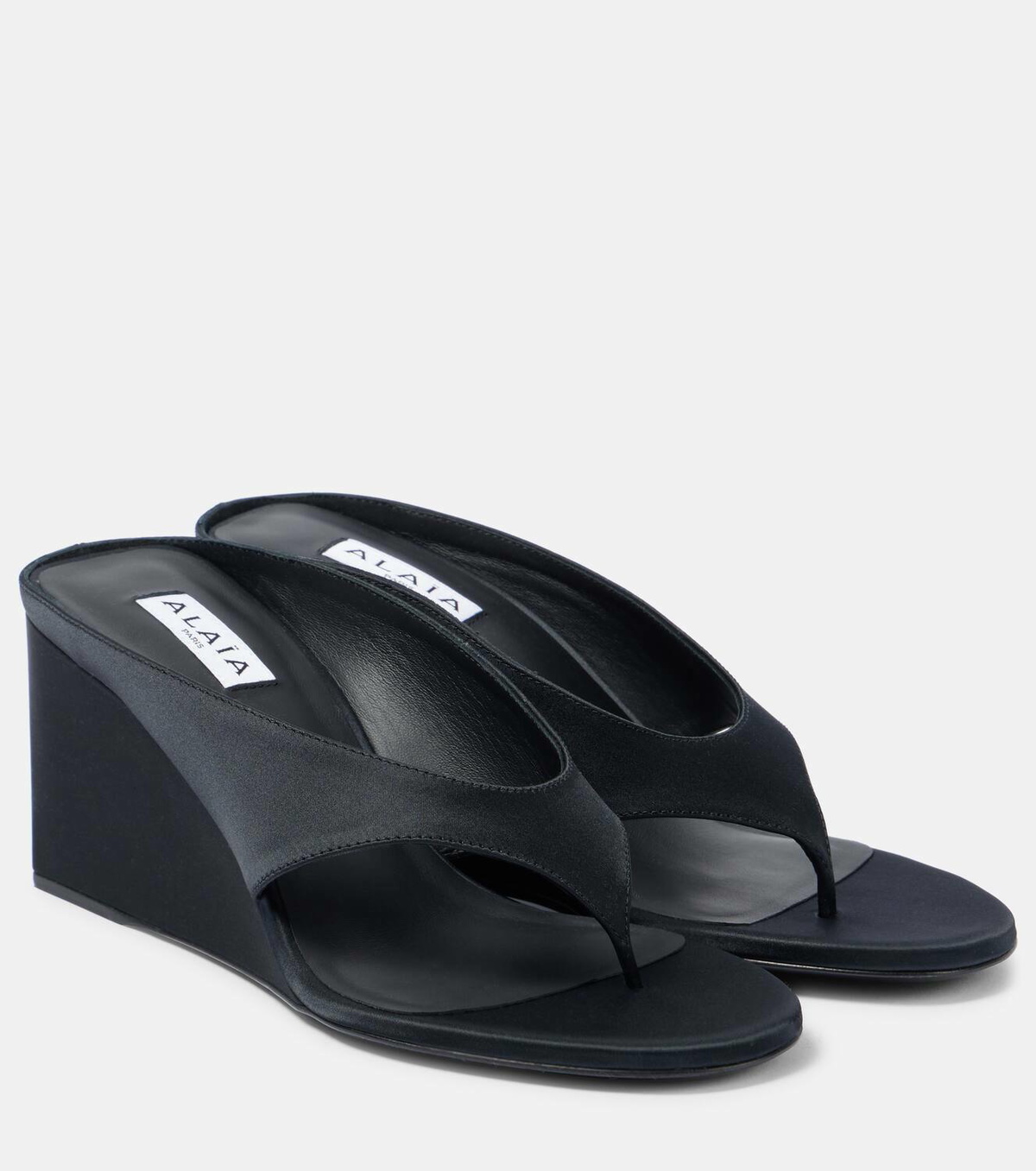 Alaïa Cube 75 satin wedge thong sandals ALAÏA