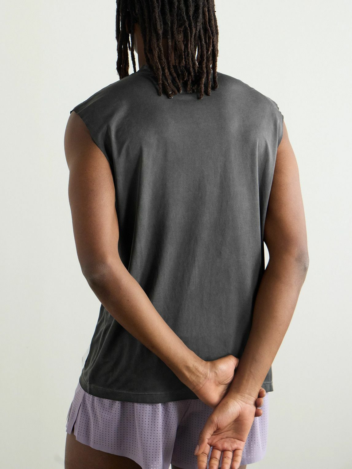 Satisfy - Muscle Logo-Print Recycled-AuraLite™ Tank Top - Black Satisfy