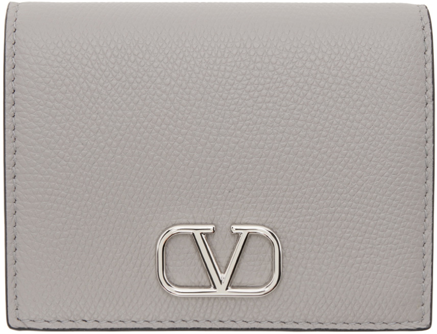 Valentino Garavani Gray Compact VLogo Signature Grainy Calfskin Wallet ...