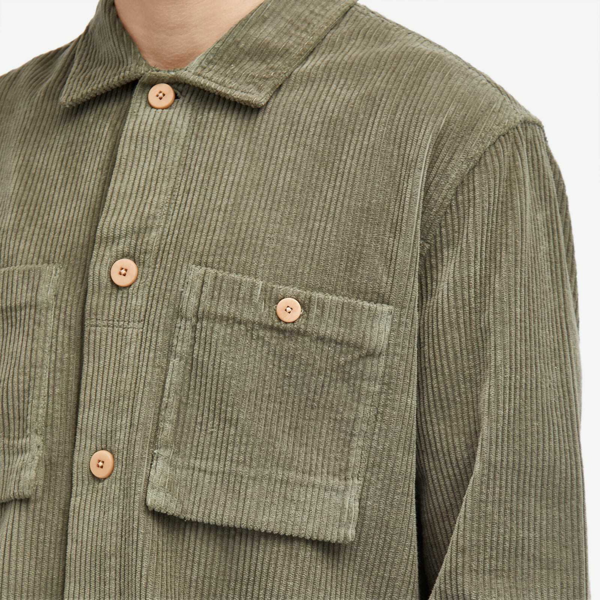 Folk Men's Heavy Cord Patch Overshirt in Dark Sage Folk