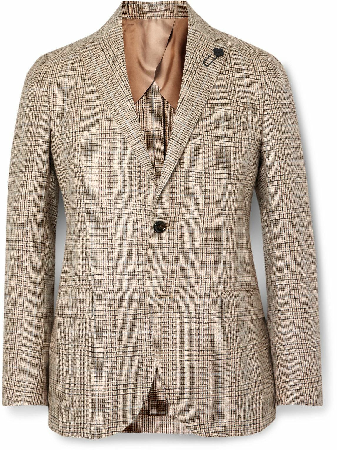 Lardini - Prince of Wales Checked Wool and Linen-Blend Blazer - Brown ...