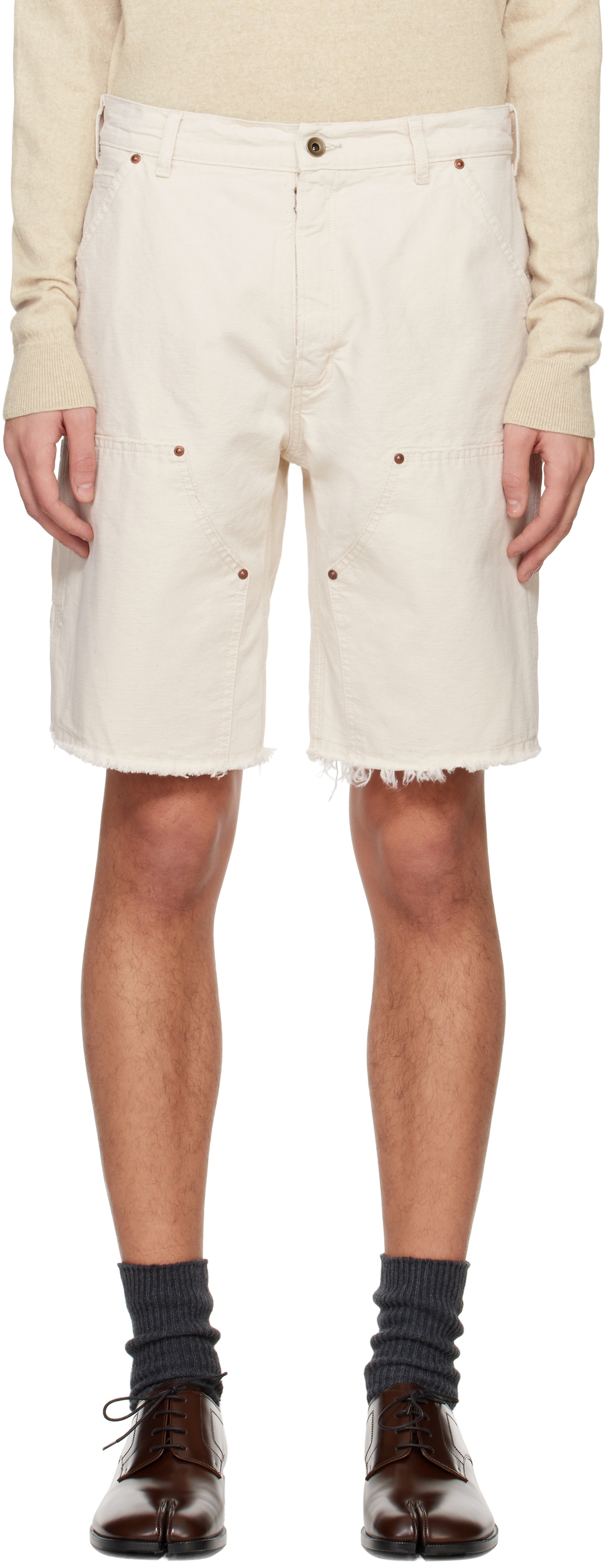 Maison Margiela Beige Stud Denim Shorts Maison Margiela