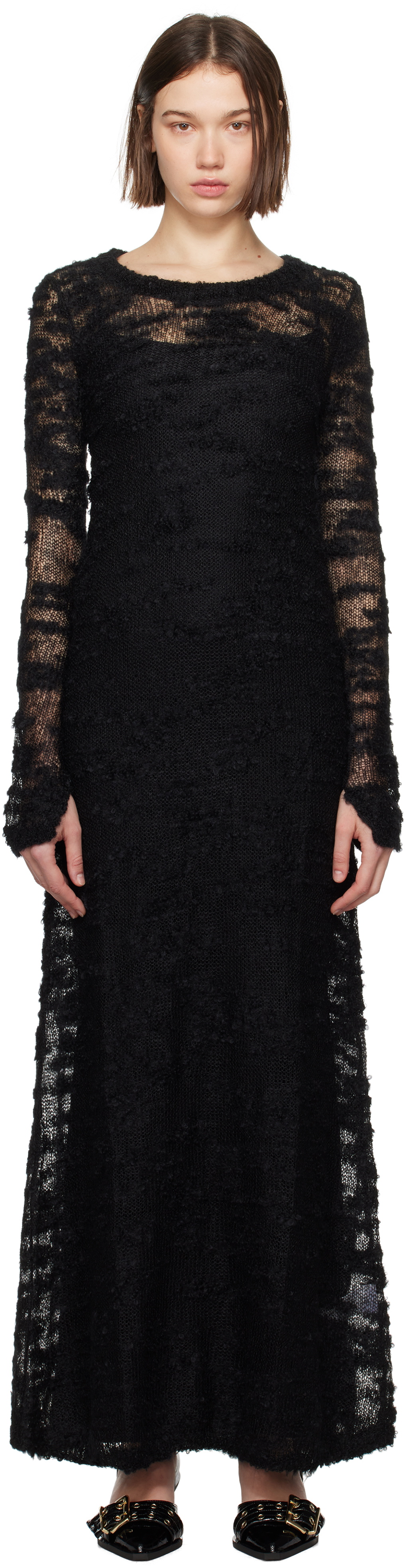 GANNI Black Bouclé Maxi Dress GANNI