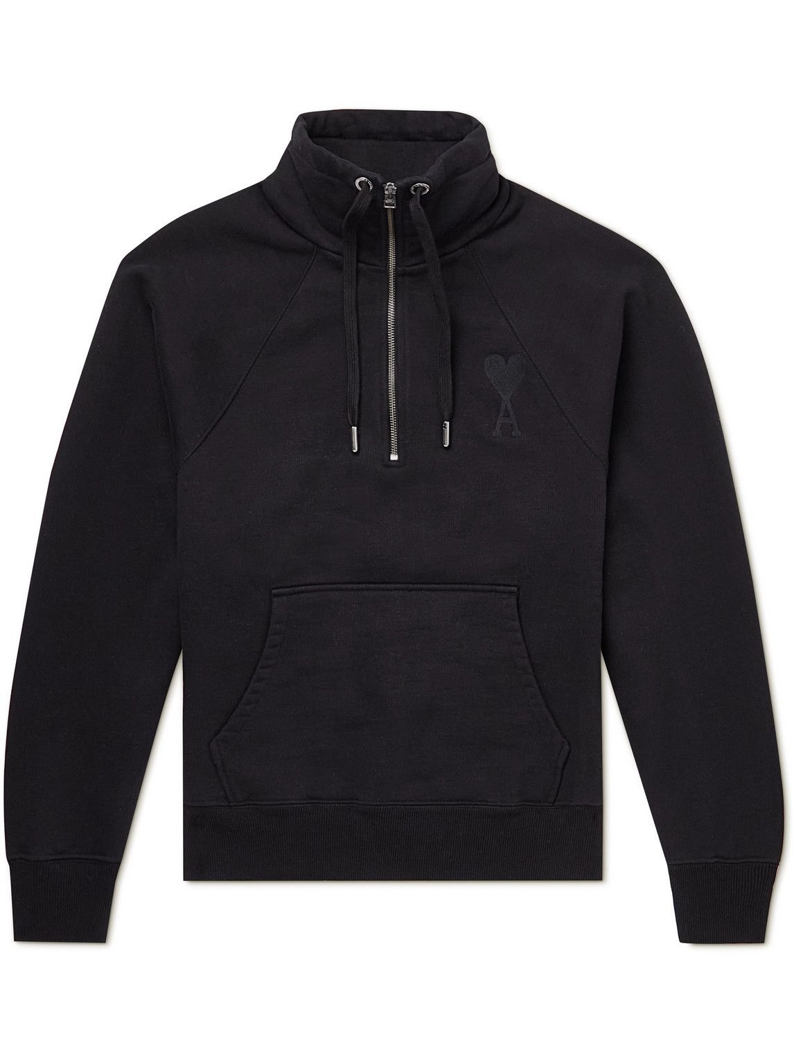 AMI PARIS - Logo-Embroidered Organic Cotton-Jersey Half-Zip Sweatshirt ...