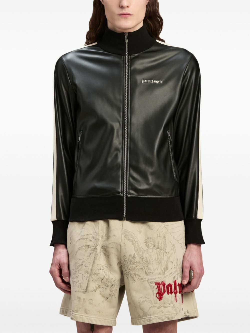 PALM ANGELS - Logo Leather-effect Bomber Jacket Palm Angels