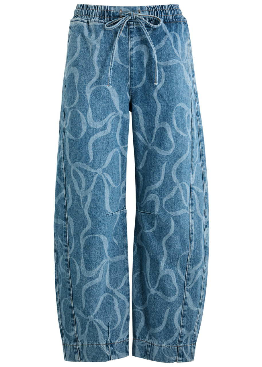 Damson Madder Felix Bow-print Barrel-leg Jeans Denim Damson Madder