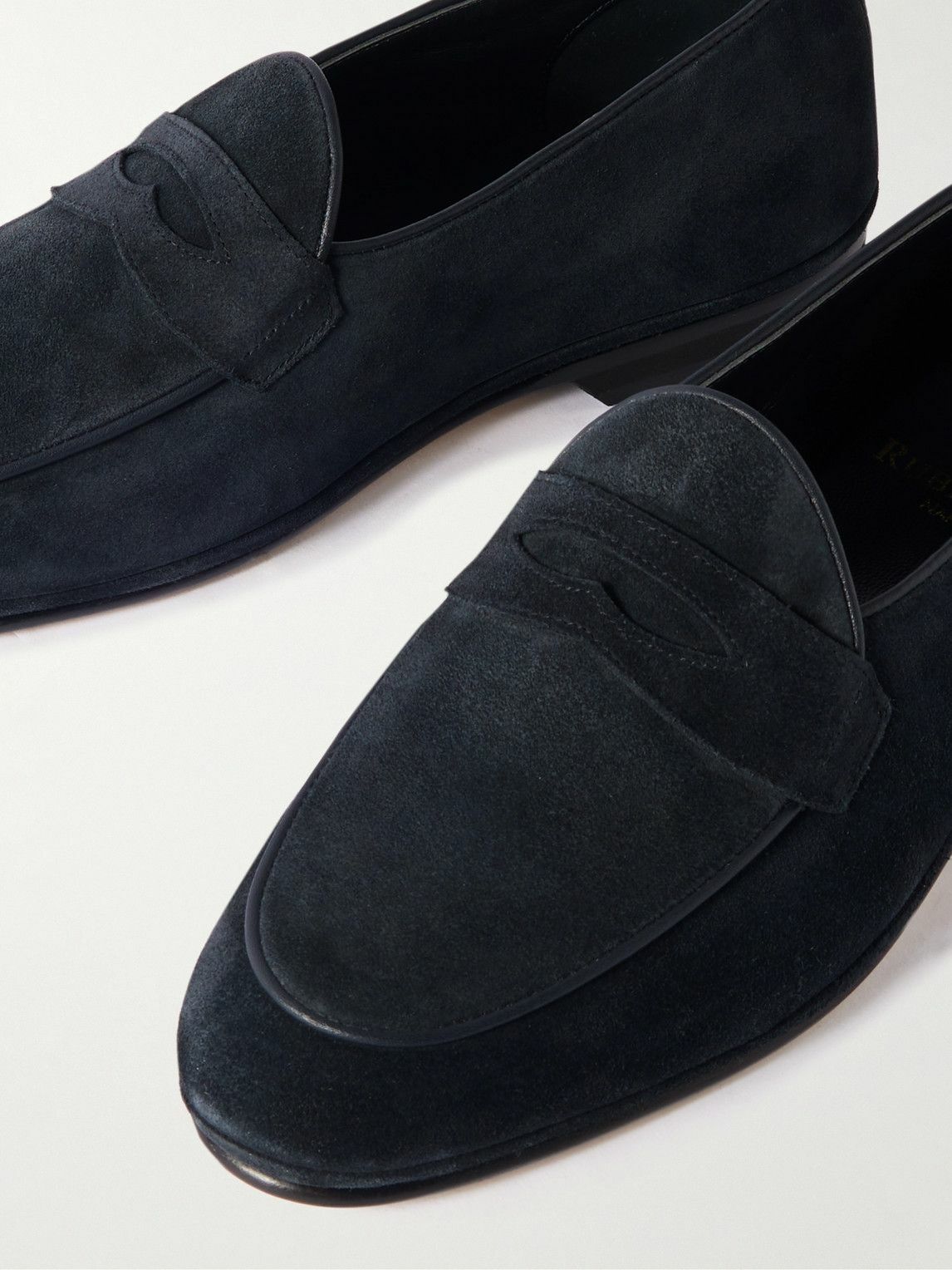 Rubinacci - Leather-Trimmed Suede Penny Loafers - Blue Rubinacci