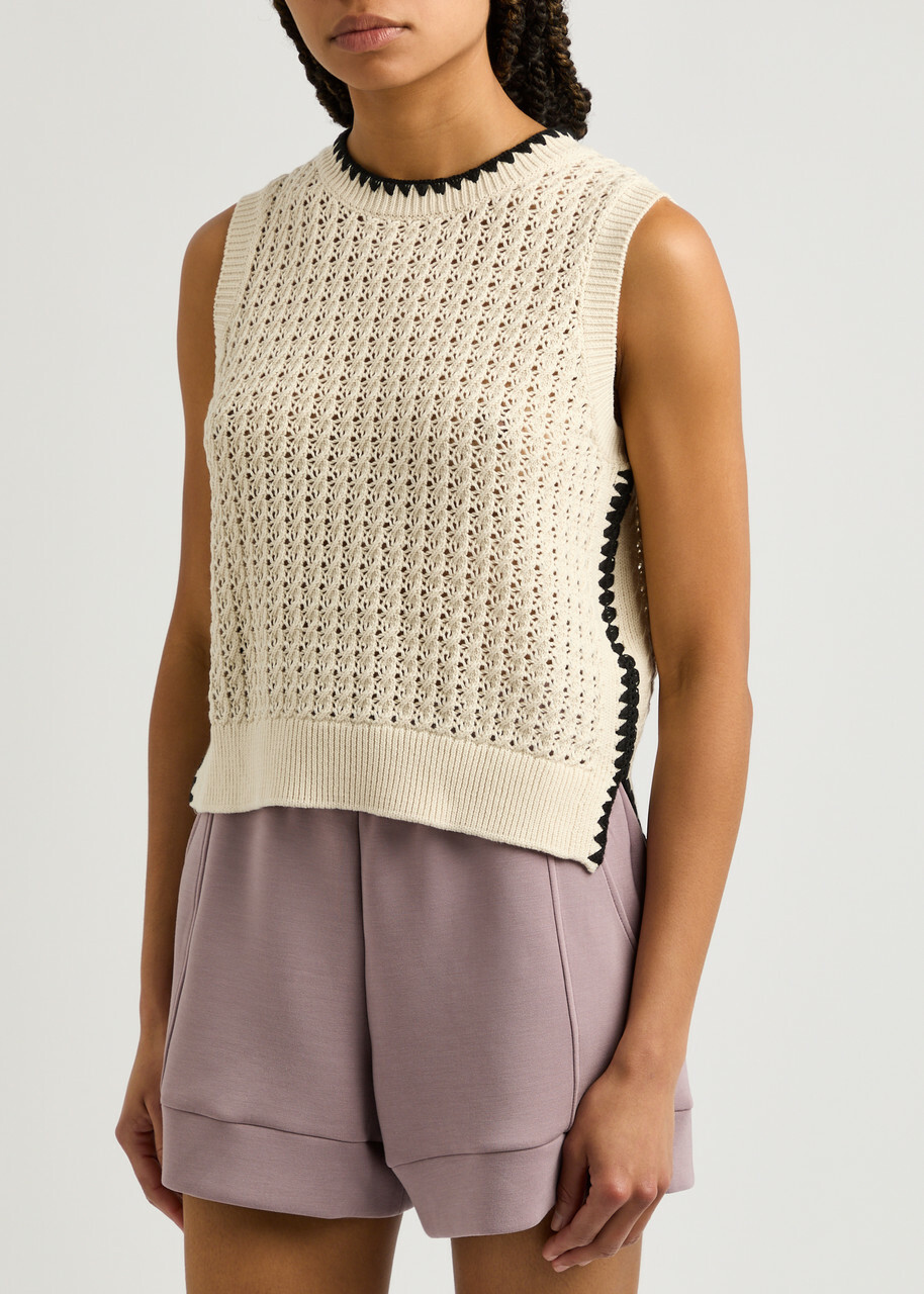Varley Delaney Open-knit Cotton Vest Cream Varley