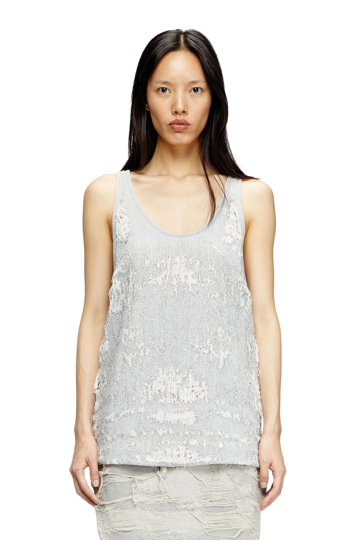 Diesel Top in ultra-destroyed jacquard denim - Tops Womens in Blue Diesel