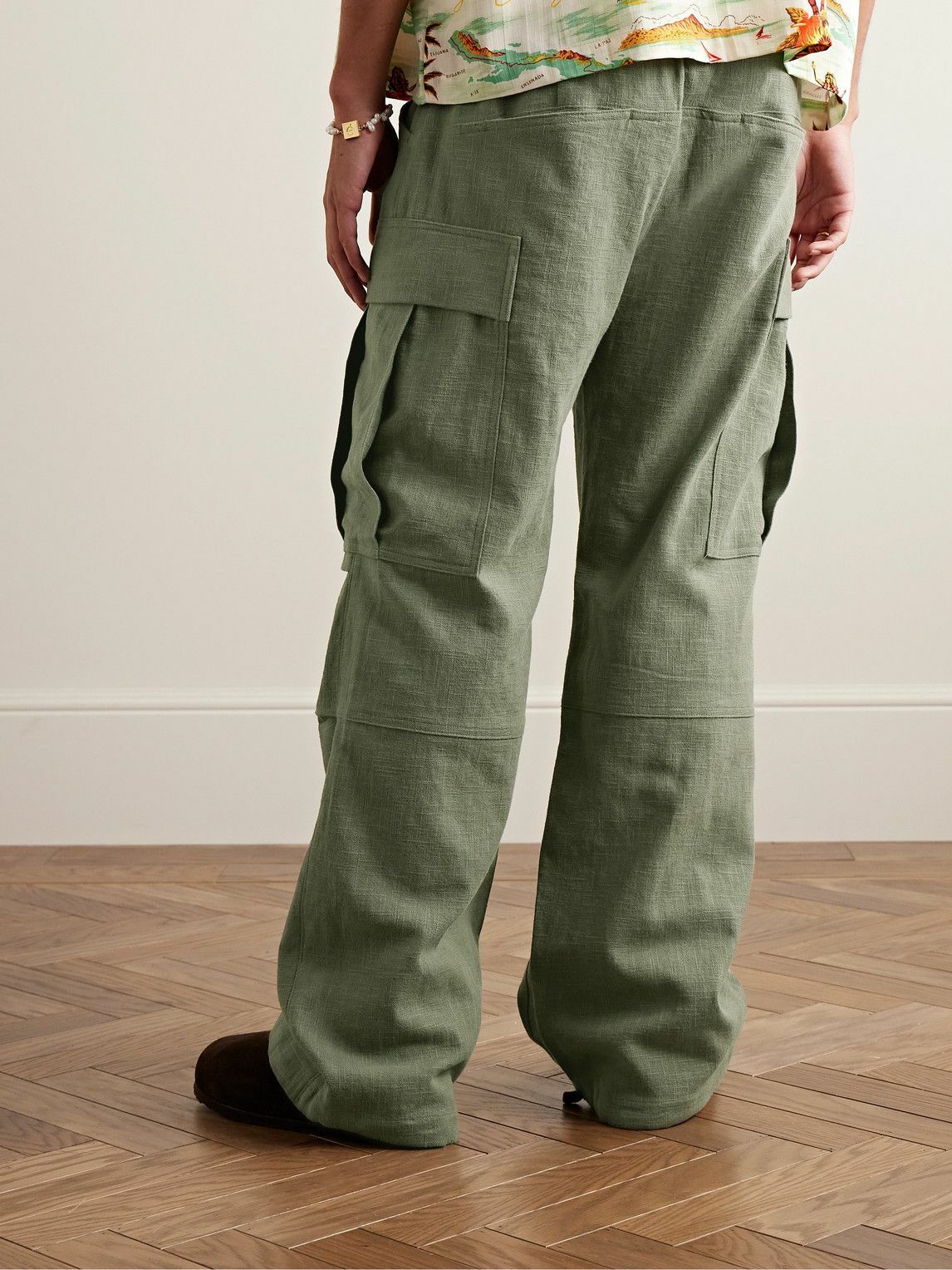 CHERRY LA - Baja Wide-Leg Linen Drawstring Cargo Trousers - Green CHERRY LA