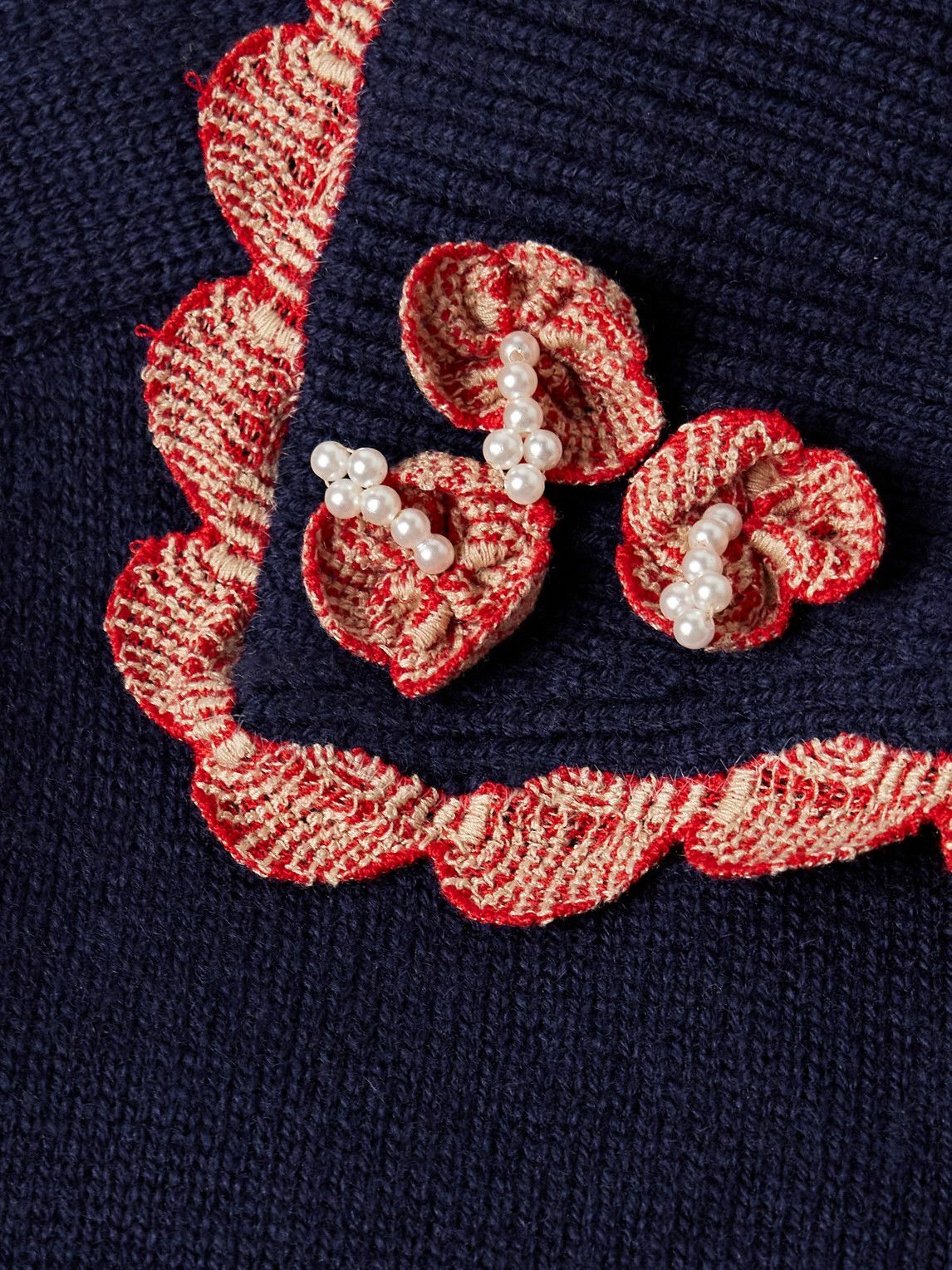 BODE - Rookie Appliquéd Embellished Wool and Cashmere-Blend Polo Shirt - Blue Bode