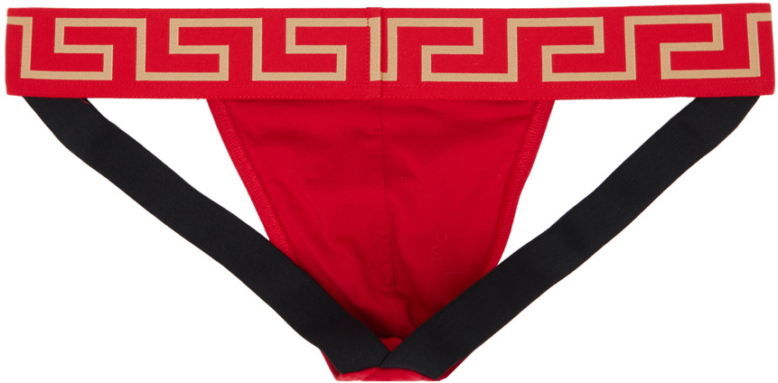 Versace Underwear Red Greca Border Jockstrap Versace Underwear