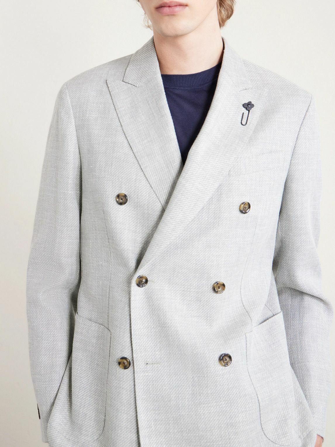 Lardini - Roma Slim-Fit Embellished Double-Breasted Wool and Linen ...