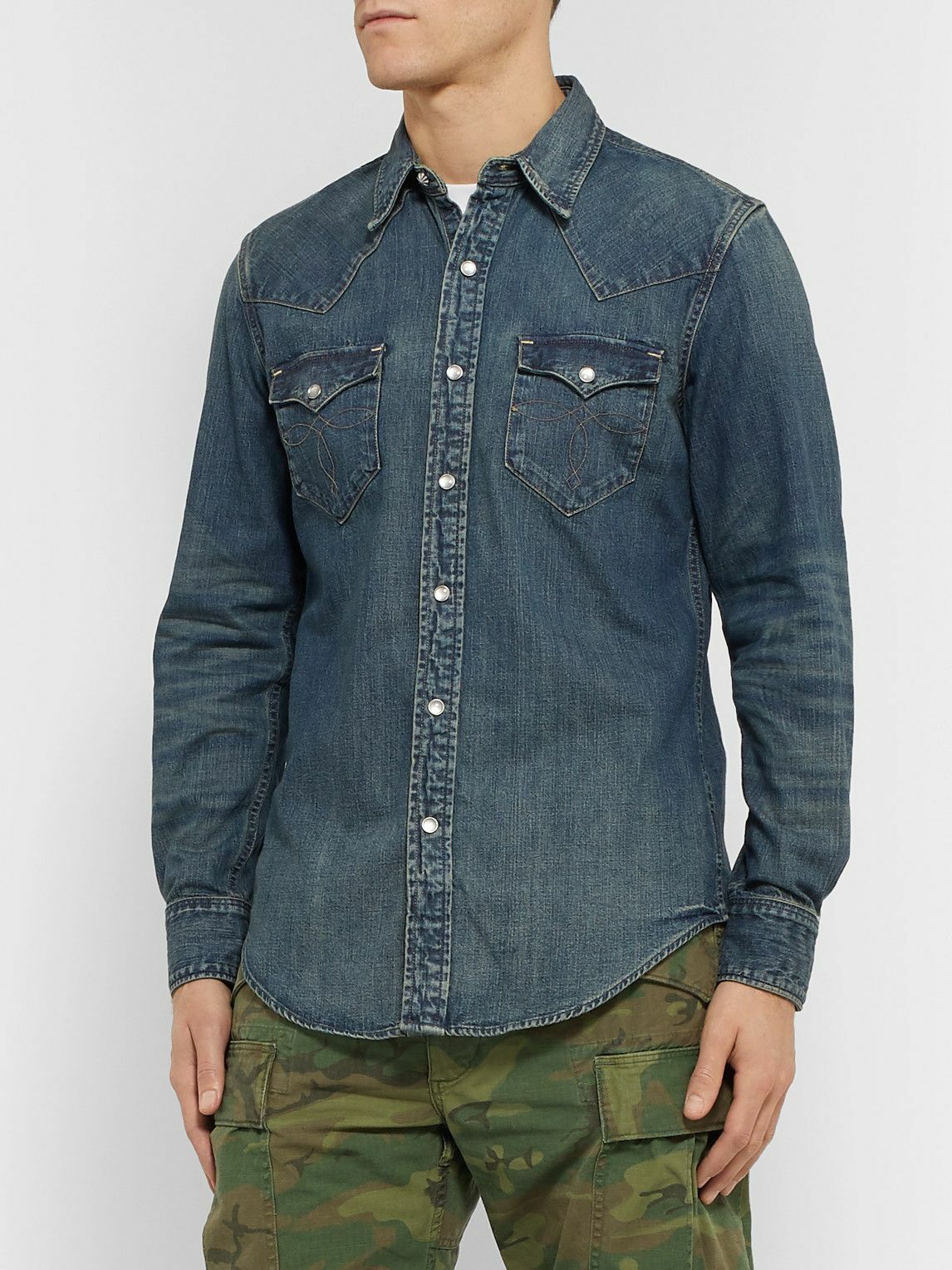RRL - Slim-Fit Denim Western Shirt - Blue RRL