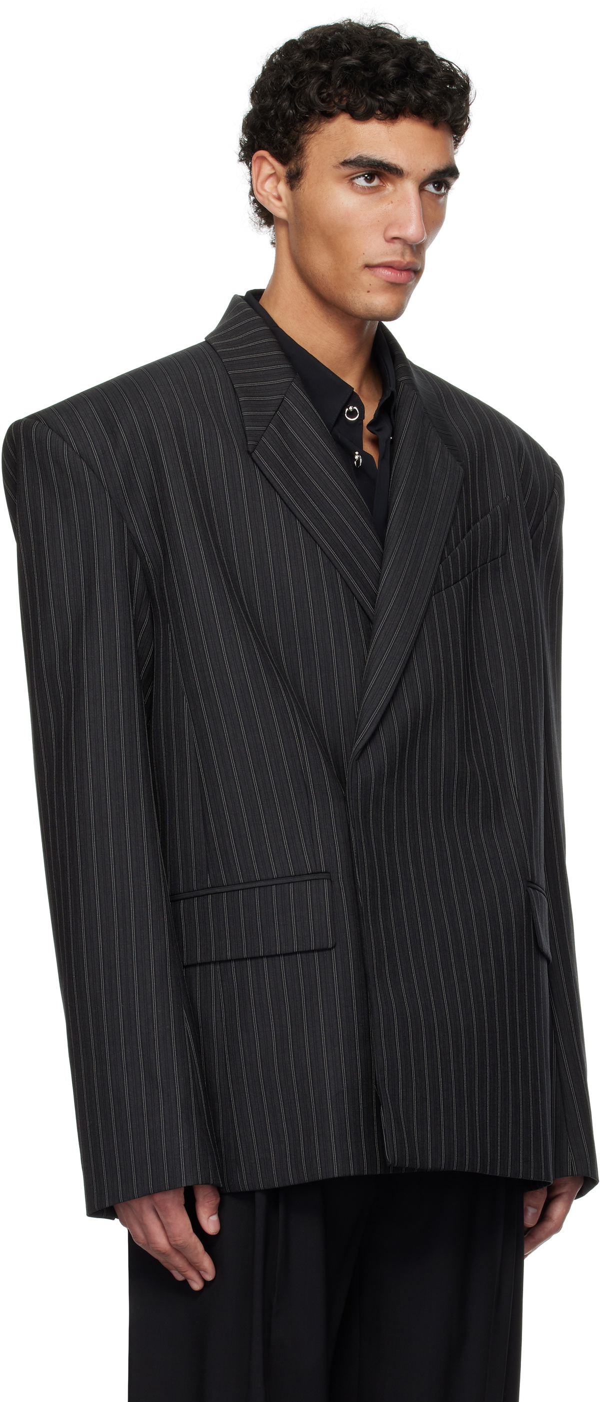 Mugler Black Pinstripe Oversized Tailoring Blazer Mugler