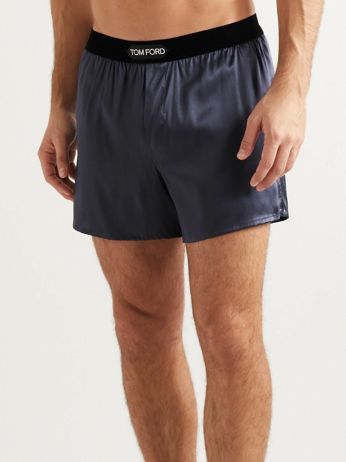 TOM FORD - Velvet-Trimmed Stretch-Silk Satin Boxer Briefs - Purple TOM FORD