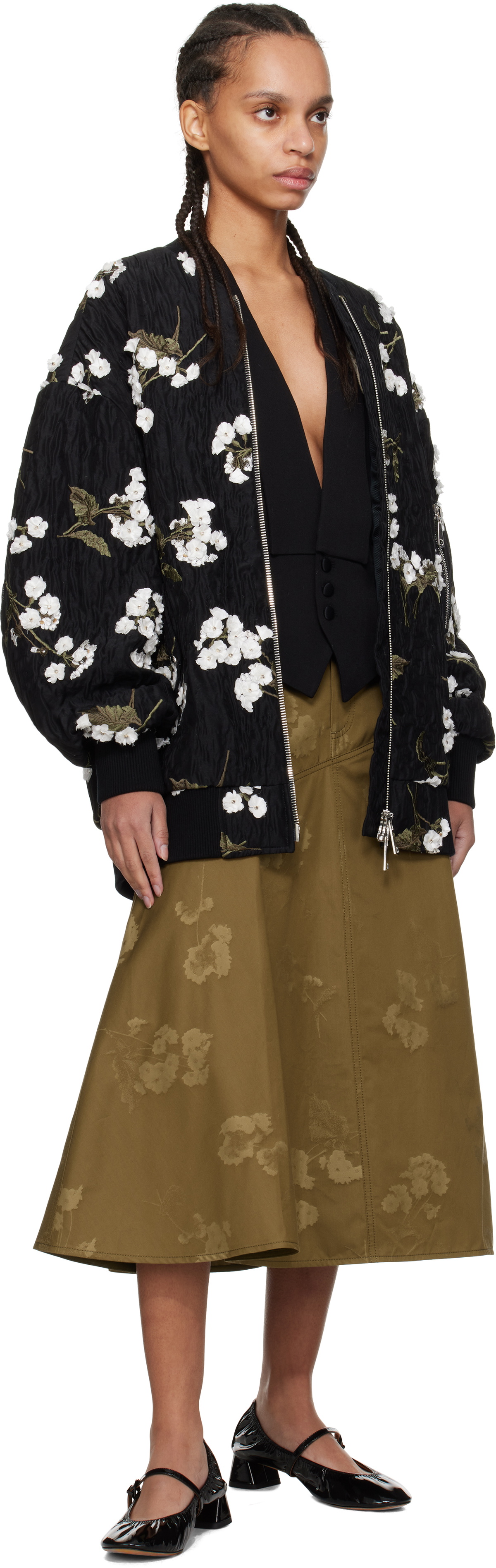 Erdem Black Floral Appliqué Bomber Jacket Erdem