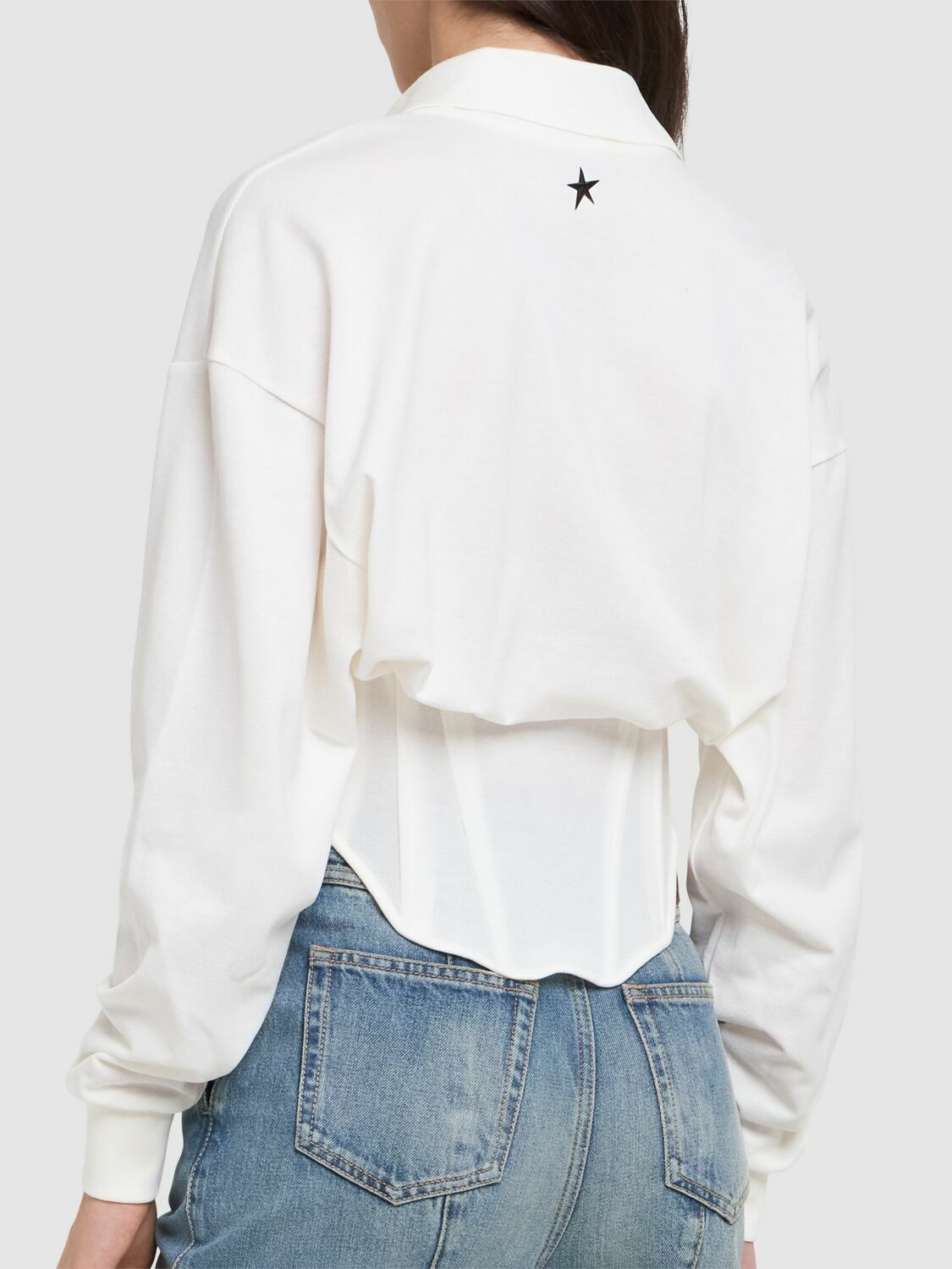 MUGLER Long Sleeve Piquet Corset Top Mugler