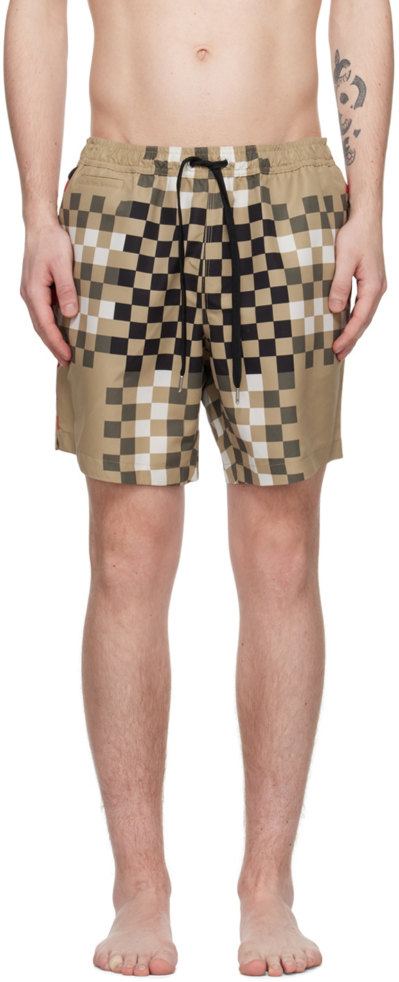 Burberry Beige Check Swim Shorts Burberry