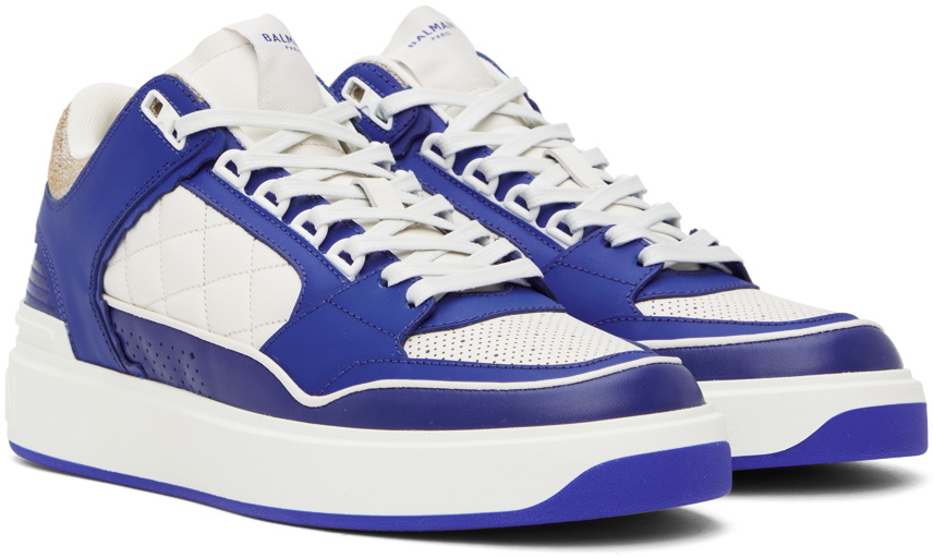 Balmain White & Blue B-Court Sneakers Balmain
