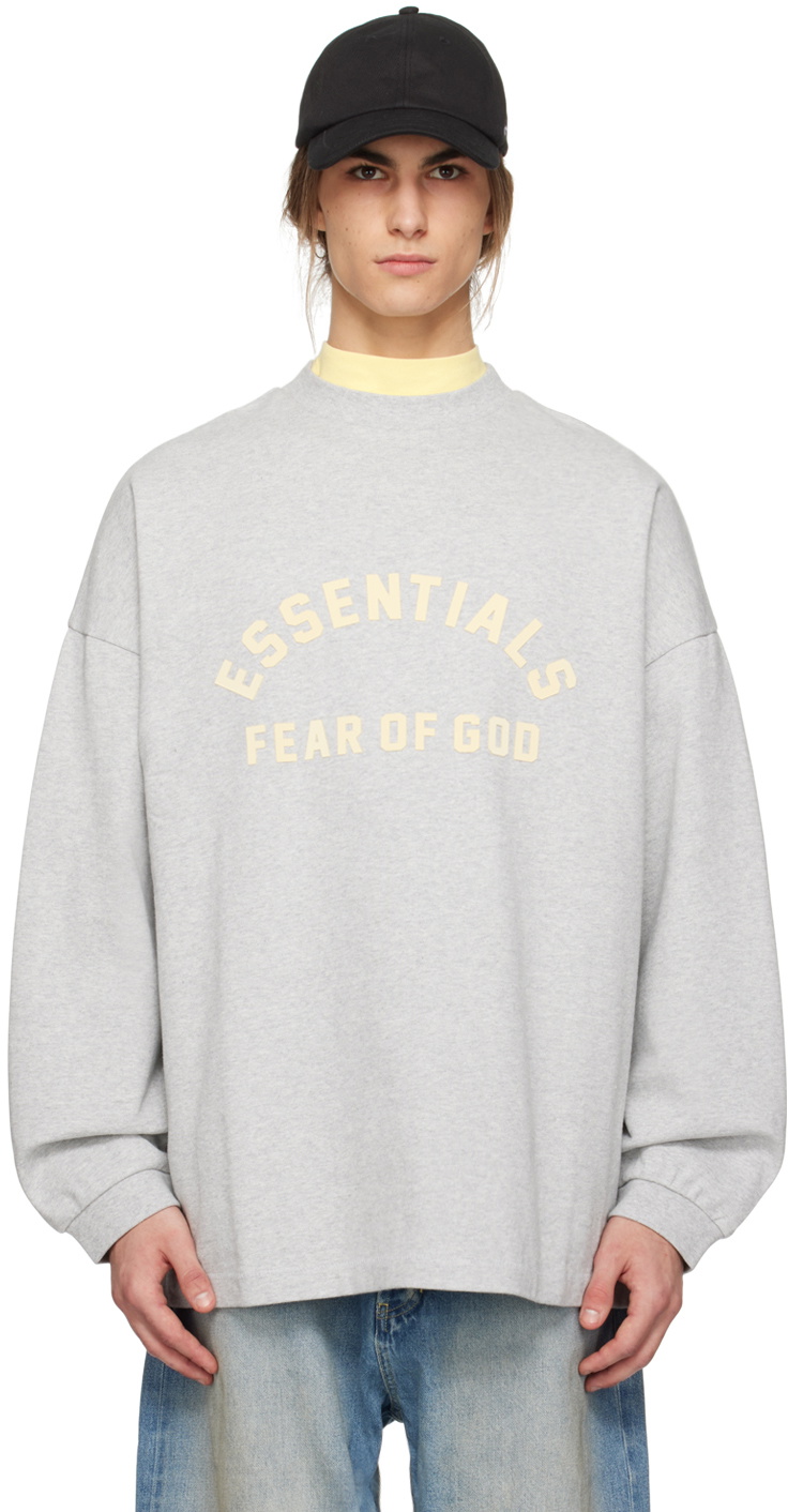 Fear of God ESSENTIALS Gray Bonded Long Sleeve T-Shirt Fear Of God ...