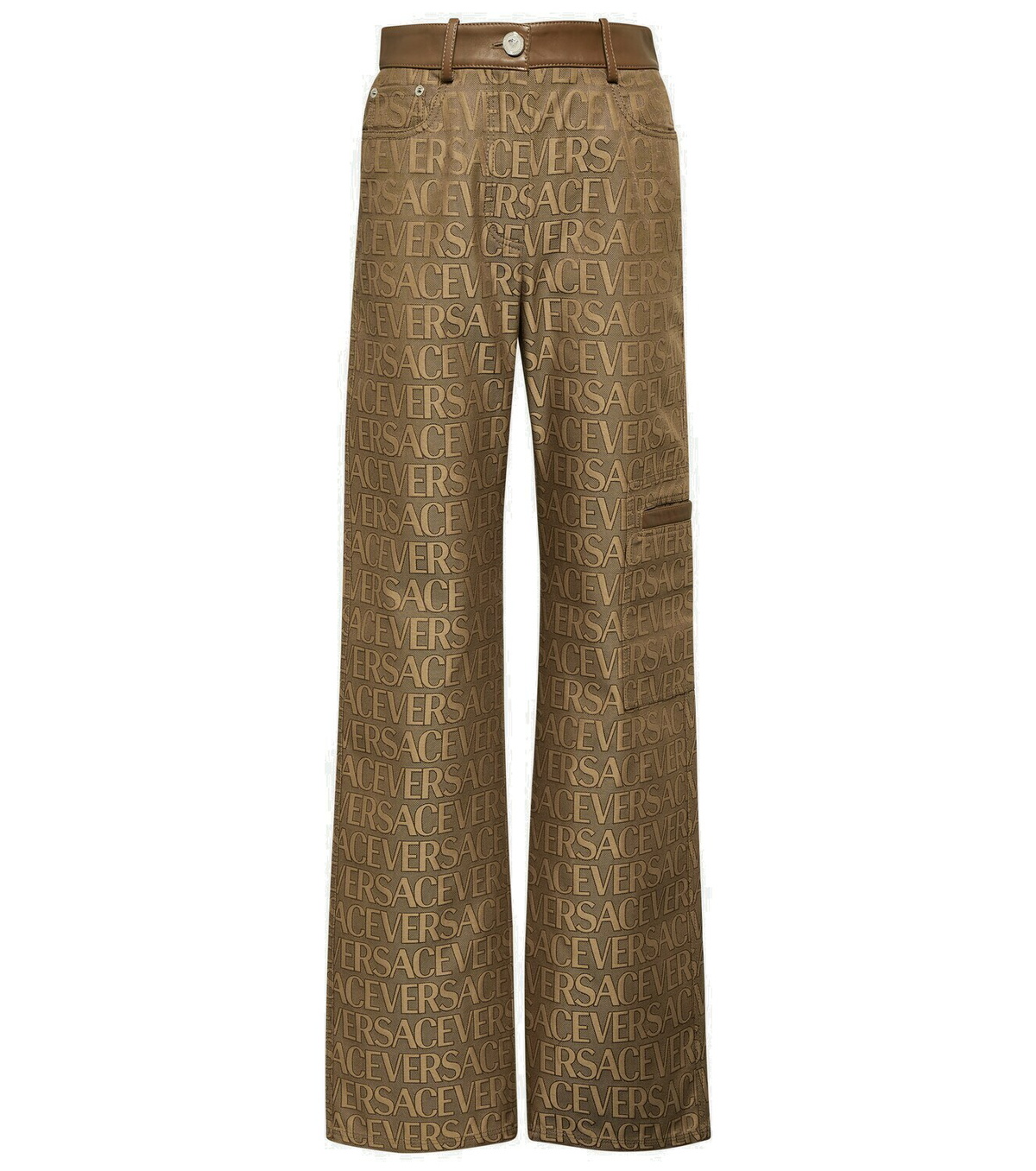 Versace Logo jacquard leather-trimmed pants Versace